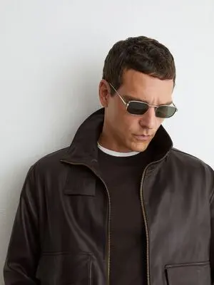 REISS Trinity Leather Bomber Jacket - Bordeaux