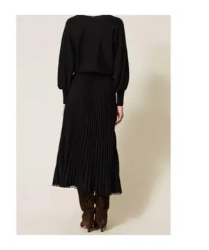 TWINSET Long Sleeve Pleated Skirt Dress