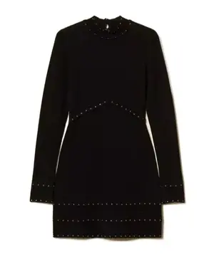 TWINSET Studded Funnel Neck Knit Mini Dress