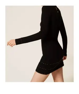 TWINSET Studded Funnel Neck Knit Mini Dress