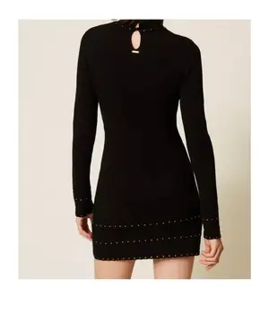 TWINSET Studded Funnel Neck Knit Mini Dress