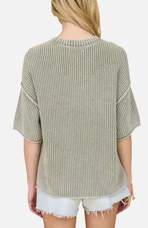 J.O.A. Rib Knit Raw Edge Cotton Blend Sweater