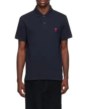 AMI Paris Logo Embroidered Short-sleeved Polo Shirt
