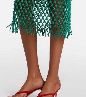 THE FRANKIE SHOP Nelaya Macramé Leather Midi Skirt