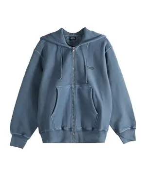 StÜssy Jumbo Pigment Dyed Zipped Hoodie - Navy