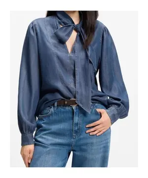 Hugo Boss Denim-look Blouse With Scarf Detail
