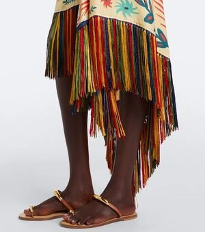 Etro Fringed Printed Asymmetric Silk Midi Skirt