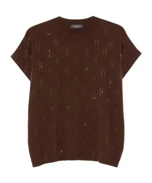 Fabiana Filippi Bead-embellished Short-sleeve Sweater - Brown