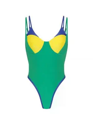 AMIR SLAMA X Tati Barbieri Underwired Colour-blocking Swimsuit - Green