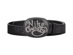 Nike Country Rhinestone Plaque Buckle Embossed Leather Belt
