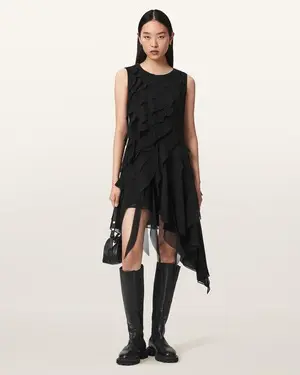 ALLSAINTS Angie Panel Midi Dress - Black