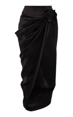 Magda Butrym Asymmetric Silk Midi Skirt - Black