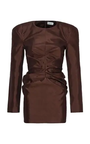 Magda Butrym Gathered Silk Mini Dress - Brown