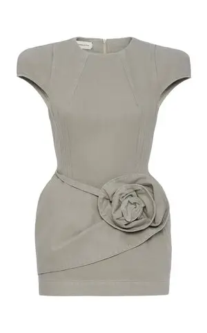 Magda Butrym Rose-detailed Denim Mini Dress - Neutral