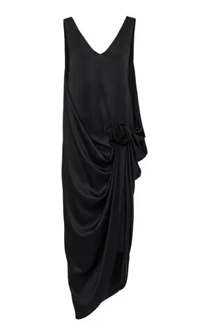 Magda Butrym Gathered Silk Midi Dress - Black