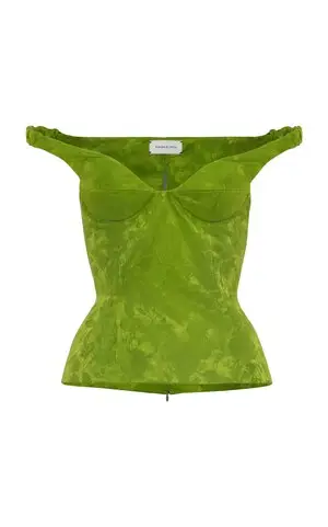 Magda Butrym Off-the-shoulder Linen-silk Top - Green