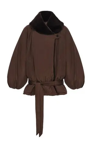 Magda Butrym Faux-fur Trimmed Silk Jacket - Brown