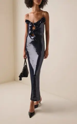 Magda Butrym Rose-detailed Cutout Midi Dress - Navy