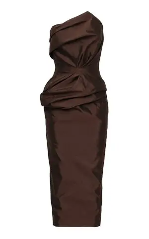 Magda Butrym Asymmetric Silk Midi Dress - Brown
