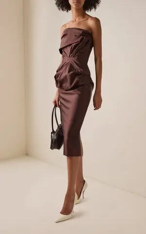 Magda Butrym Asymmetric Silk Midi Dress - Brown