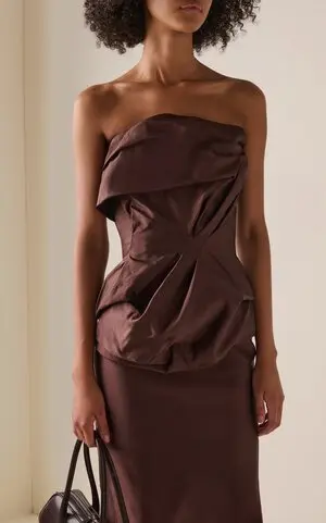 Magda Butrym Asymmetric Silk Midi Dress - Brown