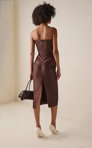 Magda Butrym Asymmetric Silk Midi Dress - Brown