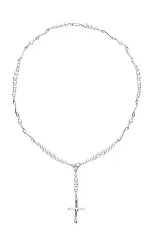Magda Butrym Pearl Necklace With Rose Pendant - Ivory