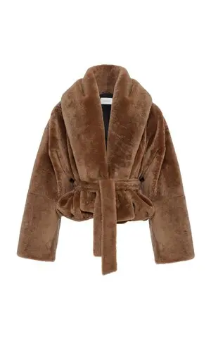 Magda Butrym Oversized Leather Shearling Jacket - Brown