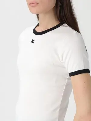 COURREGES Slim Fit Cotton Top With Logo And Contrast Piping