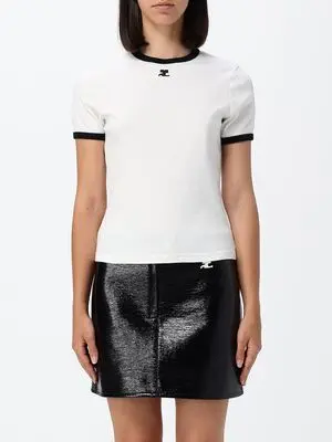 COURREGES Slim Fit Cotton Top With Contrast Piping And Logo - White