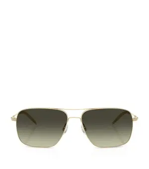 Oliver Spencer Clifton Rectangle Aviator Sunglasses - Gold