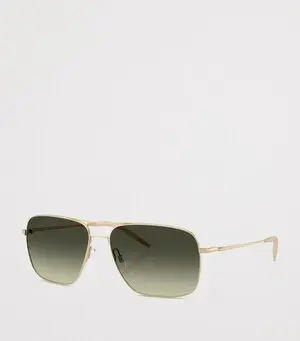 Oliver Spencer Clifton Rectangle Aviator Sunglasses - Gold