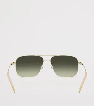 Oliver Spencer Clifton Rectangle Aviator Sunglasses - Gold
