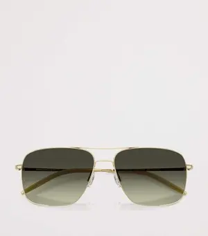 Oliver Spencer Clifton Rectangle Aviator Sunglasses - Gold