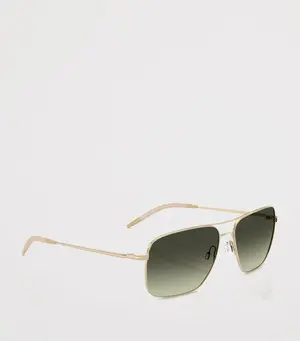 Oliver Spencer Clifton Rectangle Aviator Sunglasses - Gold
