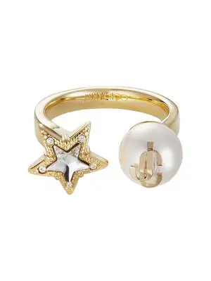 JIMMY CHOO Gold-finish Metal Ring With Crystal Star And Pearl - Silver