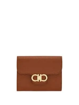 FERRAGAMO Gancini Hammered Leather Compact Wallet - Brown