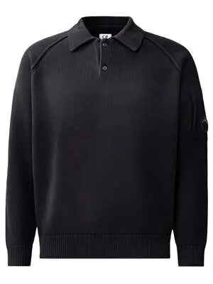 C.P. COMPANY Lens-detail Ribbed Polo Shirt - Blue