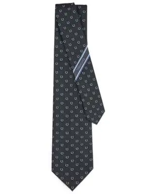 FERRAGAMO Gancini Silk Jacquard Neck Tie - Gray