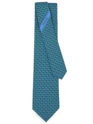 FERRAGAMO Gancini Links Print Silk Neck Tie - Blue