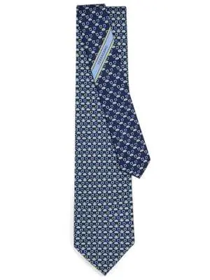 FERRAGAMO Frog And Lily Pad Print Silk Neck Tie - Blue