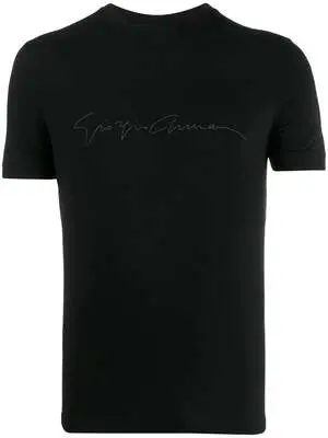 Giorgio Armani Asv Stretch-viscose T-shirt With Signature Logo - Black