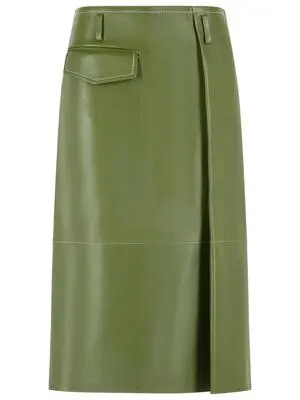 Marni Midi Skirt In Nappa Leather With Asymmetric Pocket - Green