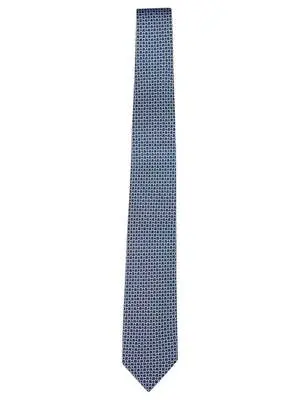 FERRAGAMO Silk Gancini Print Neck Tie - Blue