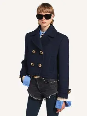 Balenciaga Cropped Peacoat In Textured Wool