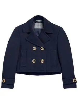 Balenciaga Cropped Textured Wool Peacoat - Blue