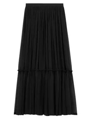Saint Laurent Silk Mousseline Crepe Maxi Skirt - Black