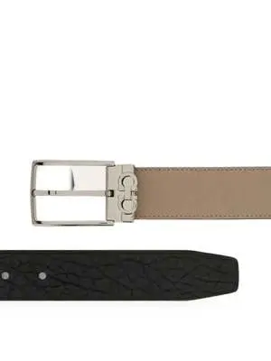 FERRAGAMO Reversible And Adjustable Belt With Rectangular Buckle - Brown