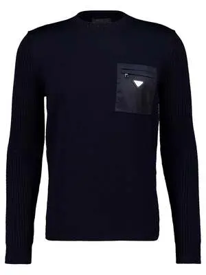 Prada Wool Knit Sweater With Nylon Patch Pocket - Blue