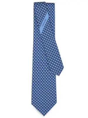 FERRAGAMO Printed Silk Neck Tie - Blue